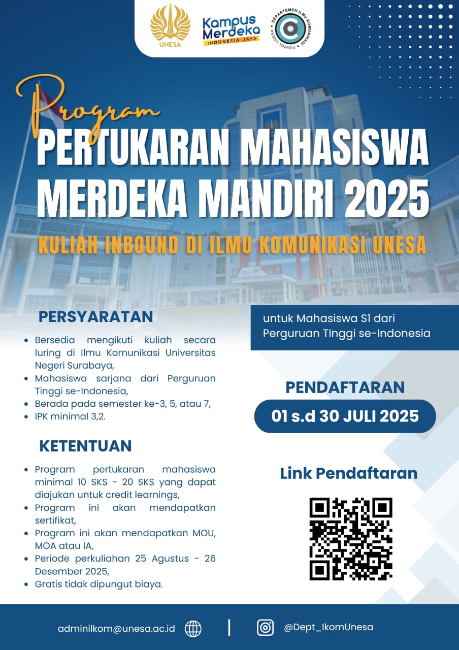 Prodi Ilmu Komunikasi UNESA Buka Pendaftaran Program Pertukaran Mahasiswa Merdeka Mandiri 2025